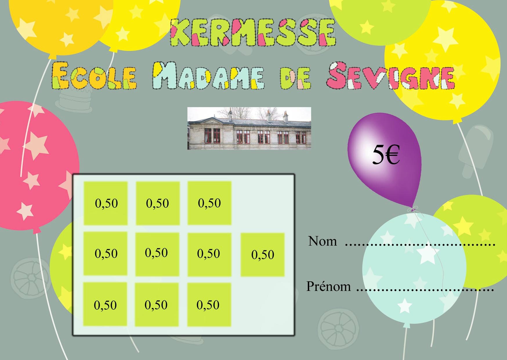 KERMESSE - CARTE POUR LES STANDS DE JEUX - amicale de l'école Madame de ...